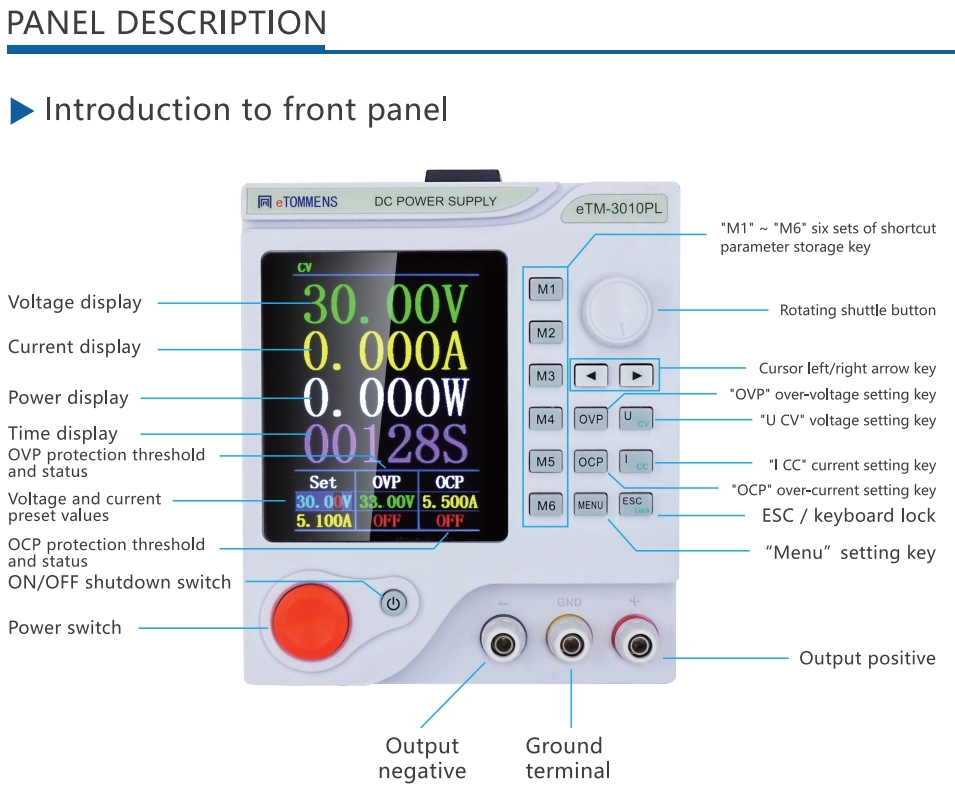 eTM-605PL, Programmable DC Bench Power Supply 0-60V 0-5A with 4-Digits ...